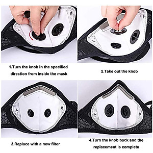 NUENUN 5 Pack Unisex Adjustable Reusable Washable Dust Protect Mouth Cover with 10 Carbon Filters and 10 Breathing Valves for Bicycle Running Riding Cycling Outdoor Sport Black
