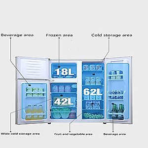 JLFTF Double Door Mini Fridge with Freezer Portable Fridge & Warmer, Mini Refrigerator Dorm, Office, Apartment with Adjustable Removable Glass Shelves