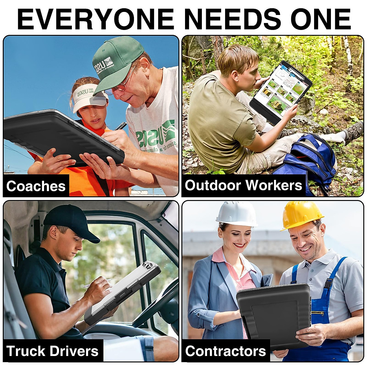 Sooez Clearview Clipboard with 2 Storage, Heavy Duty Clip Boards 8.5x11 with Storage, Dry Erase Coach Clipboard with Pen Holder & Real Hinge, High Capacity Plastic Clipboard Case with Low Profile Clip