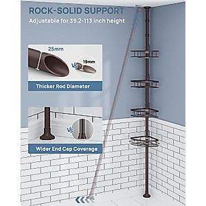 SEIRIONE Rustproof Shower Corner Caddy Organizer for Bathroom,Tension Pole with 4 Baskets, for Bathtub Storage Rack,39.2 to 113 Inch Height, Bronze