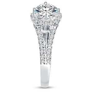 Size - 7 - Solid 14k White Gold Round Cut Split Shank Halo Solitaire Engagement Ring CZ Cubic Zirconia (1.50cttw., 1.0ct. Center)