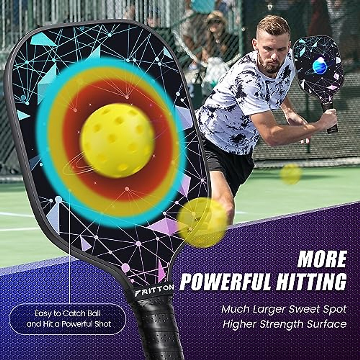 Pickleball Paddles Set of 2, USAPA Approved Carbon Fiber Pickleball Paddle with Enhanced Honeycomb Core and Anti-Slip Cushioned Grip, Fritton Pickleball Set for Beginners to Advanced Players
