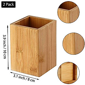 Pen Cup Holder,2 Pack Bamboo Wood Desk Pencil Holder Stand Multi Purpose Use Pencil Cup Pot Desk Accessories,Desktop Organizer Pencil Holder Ideal Gift for Office Home