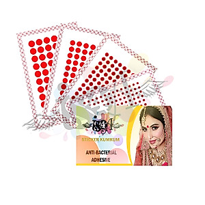IS4A 447 Multicolored Bollywood Forehead Stickers Adhesive Body Jewelry 9 Cards of Different Sized Tattoo Velvet Bindi Round Dot (RED)