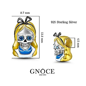 GNOCE Yellow Hair Skull Charms Sterling Silver Charm Bead Fit Bracelet/Necklace Jewelry Gift for Women