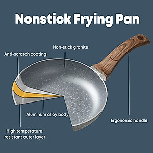 Cyrret Stone Frying Pan 8 inch, Nonstick Small Omelet Pan with 100% APEO&PFOA-Free Stone Non Stick Coating, Granite Skillet Pan for Cooking, Nonstick Skillet Frying Pan Suitable for All Stoves