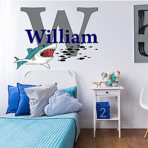 Boys Nursery Great White Shark Bite! Personalized Custom Name and Initial Vinyl Wall Decal, Decor Wall Stickers (Medium)