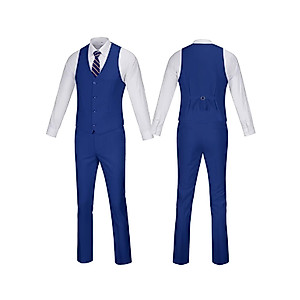 Wehilion Men's Suits 2 Pieces, Navy Blue Vest Pants Set for Men V-Neck Slim Fit Casual Waistcoat Suit nv-xs