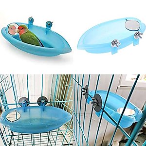 Keersi Bird Bath with Mirror Toy for Pet Small Medium Parrot Budgie Parakeet Cockatiel Conure Lovebird Finch Canary African Grey Cockatoo Amazon Cage Healthy Shower Bathing Tub Food Feeder Bowl