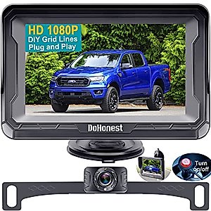 DoHonest Backup Camera HD 1080P Rear View Monitor Kit Night Vision Waterproof Reverse Camera for Car Truck Pickup Minivan DIY Grid Lines S01