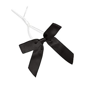 50 Pack Black Satin Ribbon Twist Tie Bows for Treat Bags, Gift Bags, Bakery Candy Bags and Package Decorating Ribbon Bow, Bowknot for Gifts