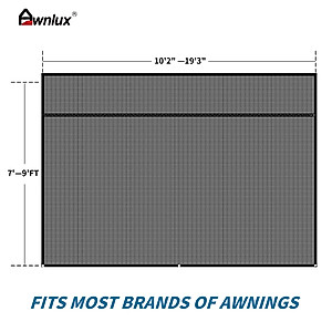 AWNLUX RV Awning Sun Shade Screen with Zipper, 8' X 19' 3'' Black Tentproinc Mesh Sunshade Camper Trailer Awning Shade Screen UV Blocker Completed Kits