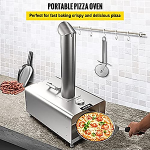 VEVOR Outdoor Pizza Oven 12", Wood Fired Ovens, Stainless Steel Portable Pizza Oven, Wood Pellet Burning Pizza Maker Ovens with Accessories for Outdoor Cooking (Rectangle)