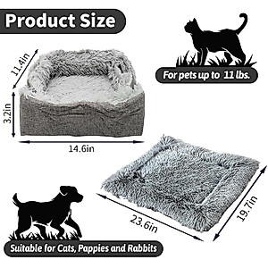 Fhiny Self Warming Cat Bed Mat, Furry Cat Pad for Indoor Cats 2 in 1 Machine Washable Soft Plush Autumn Winter Thermal Pet Bed Snooze Sleeping for Kittens Puppies Rabbits