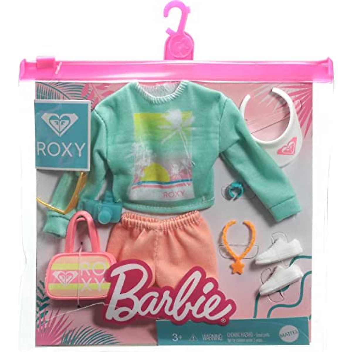 Barbie Storytelling Fashion Pack of Doll Clothes Inspired by Roxy: Sweatshirt with Roxy Graphic, Orange Shorts & 7 Beach-Themed Accessories Dolls Including Camera