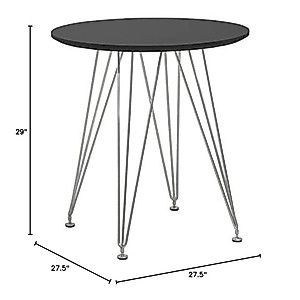 Ergo Furnishings Mid-Century Modern Eiffel Tower Café Table Wood Top, Black