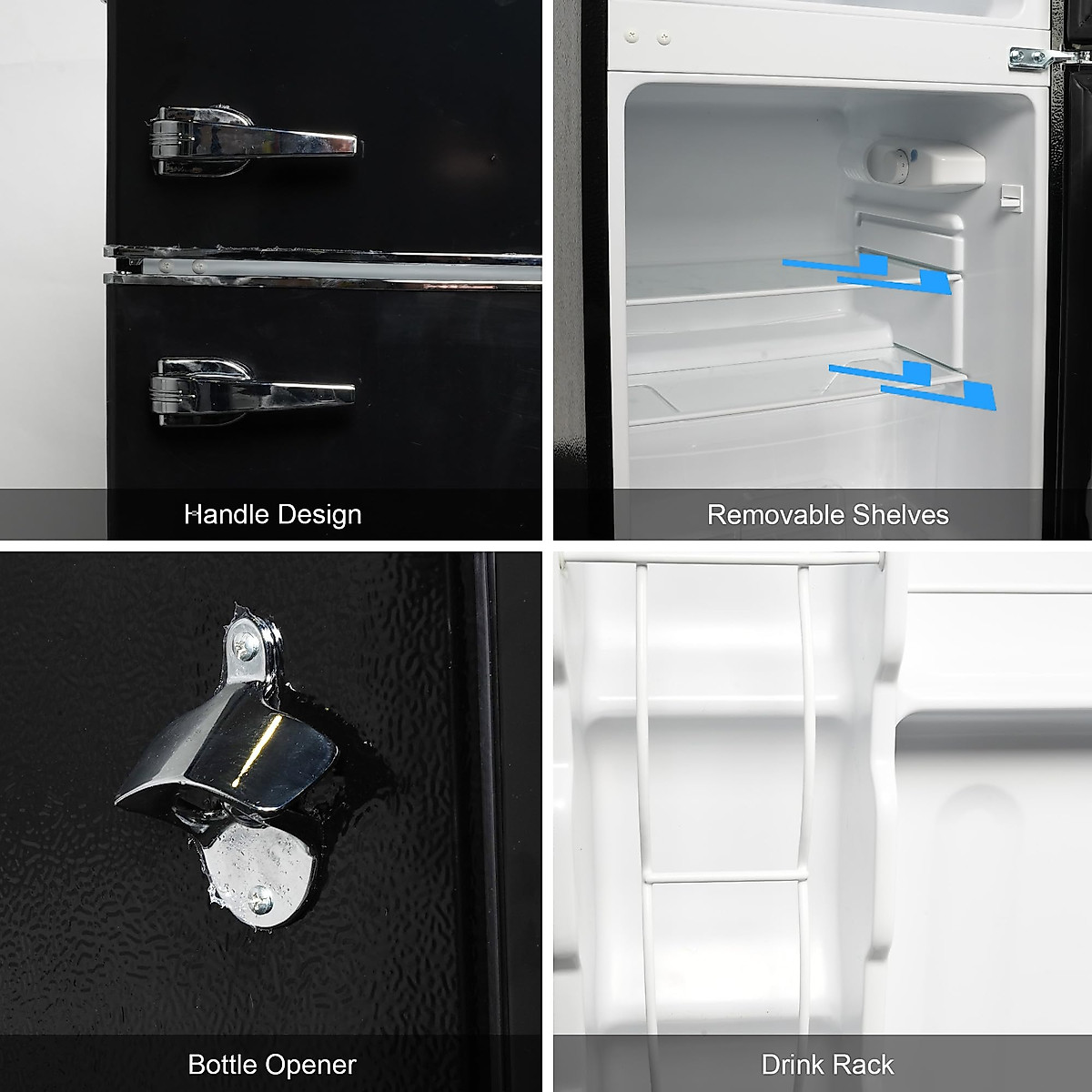 Clarfey Mini Refrigerator with Freezer, 2 Door 3.2 Cu.Ft Black Small Fridge, Compact Refrigerator with Adjustable Removable Glass Shelves, Thermostat Control for Apartment/Office/Dorm