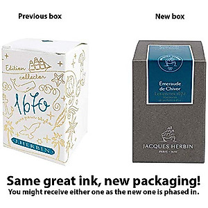 J. Herbin 1670 Anniversary Inks - Gold Sheen 50 ml Bottled - Emerald of Chivor (Emerald Green-Blue Ink)