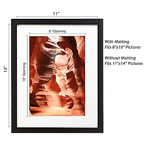 Betus 11x14 Picture Frame for Pictures 8x10 inch with Mat or 11x14 without Mat - Arts, Paintings and Pictures Display Frames - Wall Mounting Tools Included - Black