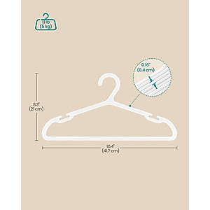 SONGMICS Clothes Hangers, Pack of 50, Plastic Hangers, with Wide Shoulder Notches, Space-Saving Coat Hangers, 16.4 Inches Wide, for Closet, Cloud White UCRP010W01