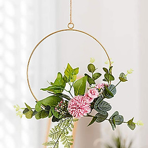 LIOOBO Floral Hoop Wreath Minimalist Fashion Nordic Style Artificial Wreath Hanging Hemp Rope Decor for Garden Home Lawn
