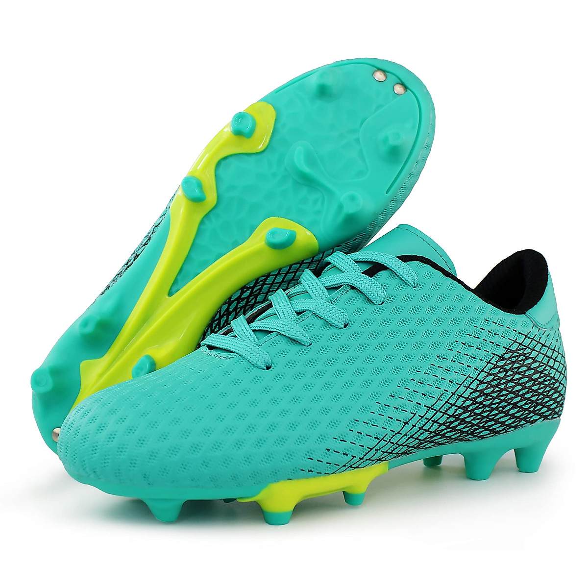 Hawkwell Kids Athletic Firm Ground Outdoor Comfortable Soccer Cleats Shoes(Toddler/Little Kid/Big Kid), Green PU, 3.5 M US