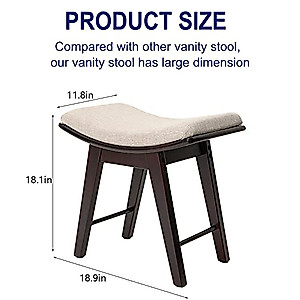 Iwell Vanity Stool with Rubberwood Legs, Vanity Bench, Vanity Seat with Padded Cushion, Capacity 330lb, Makeup Dressing Stool for Bedroom, Brown