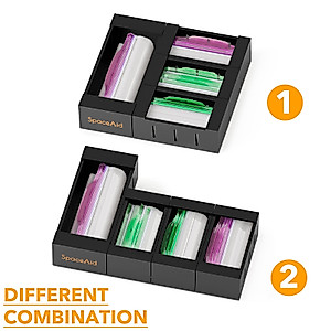 SpaceAid Bag Storage Organizer for Kitchen Drawer, Bamboo Organizer, Compatible with Gallon, Quart, Sandwich and Snack Variety Size Bag (4 Pack), Black