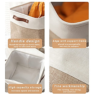 Jossens 11 Inch Fabric Baskets with Leather Handles,Foldable Cubes Storage Bins Set of 4 for Cube Organizer Home Toy Nursery Closet Bedroom (blue)