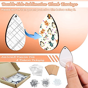 ZOCONE 60 Pcs Sublimation Earrings Blank Bulk, Sublimation Printing Earrings Unfinished Rectangular Heat Transfer Earring Pendant with Earring Hooks Cardboard Bags for Women DIY Earring (Teardrop)