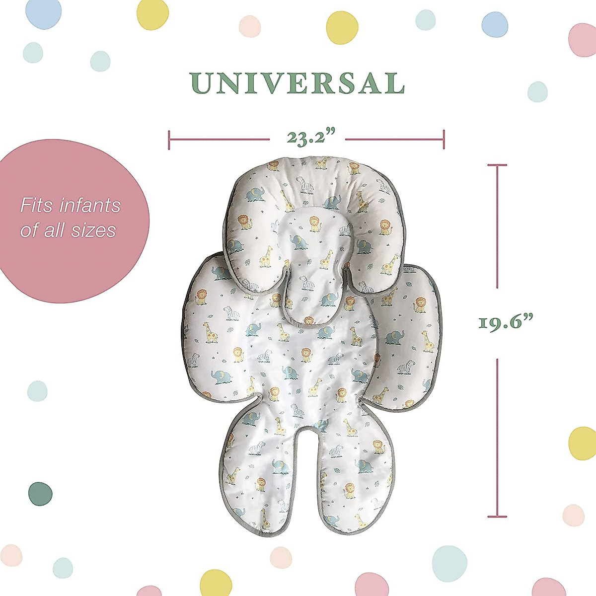 Little Me Baby's Full Body Support Pillow, Newborn Infant Head, Back, Neck, and Legs Protection for Car Seat, Stroller, Booster Seat - Safari Animals, Blue