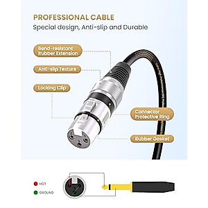 tisino Female XLR to 1/4 (6.35mm) TS Mono Jack Unbalanced Microphone Cable Mic Cord for Dynamic Microphone - 10 FT/3 Meters