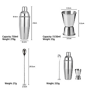 Cocktail Shaker Bar Set - Professional Margarita Mixer with Measuring Jigger & Mixing Spoon - Stainless Steel Bartender Strainer Martini Kit - 750ml / 25oz