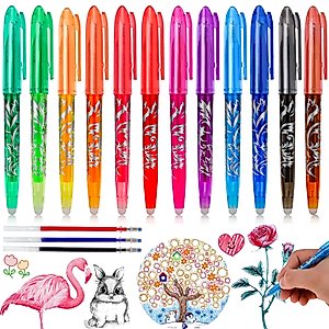 Zayvor 12 Color Erasable Colored Gel Pens Rollerball Pens, 3 Refillable Pen, Eraseablenpens Rolling Ball Pens Eraser Pen Multicolor Black, Fine Point 0.7mm, Drawing Pens Writing Pen With Eraser