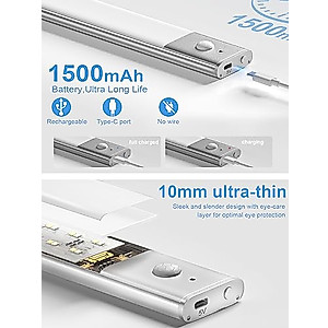 Kasanfe 64-LED Under Cabinet Lights, Motion Sensor Under Cabinet Lighting, 1500mAh Rechargeable LED Closet Light Remote, Under Counter Lights for Kitchen, Shelf, Pantry (3 Pack)