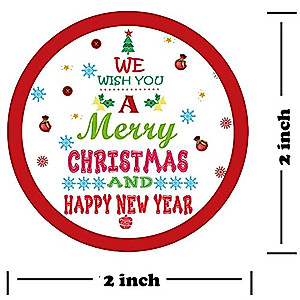 YOUOK Merry Christmas Stickers Label, 2 Inch Happy New Year Stickers,Decorative Stickers for Decoration and Sealing,New Year Holiday Cards Gift Envelopes Boxes Sticker (500 Adhesive Labels)