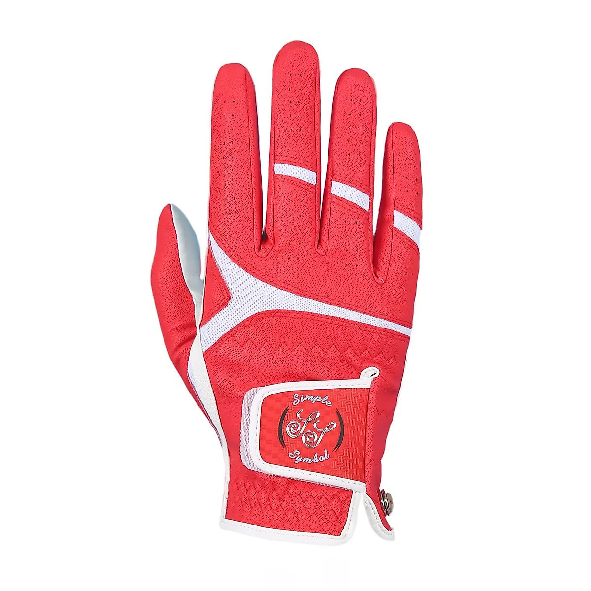 SIMPLE SYMBOL Men's Golf Glove Premium Synthetic Leather,Stable Grip,Six Pack（Left is Wear on Left Hand,Right is Wear on Right Hand） Four Colors to Choose from White/Sky/Beige/Red(Red,L,Right)