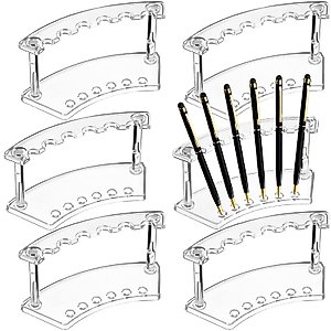Chinco 6 Pieces Plastic Pen Holder Clear Display Stand 6-Slots Pen Display Stand Eyebrow Pen Stand Makeup Brush Rack Organizer for Back to School Office Home Supplies, Vertical