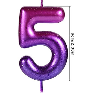 LUTER 2.36 Inches Purple and Blue Number Candle, Numeral Birthday Candles Galaxy Gradient Candles Wax Cake Toppers Decorations for Mermaid Themed Party Birthday Wedding Anniversary (5)