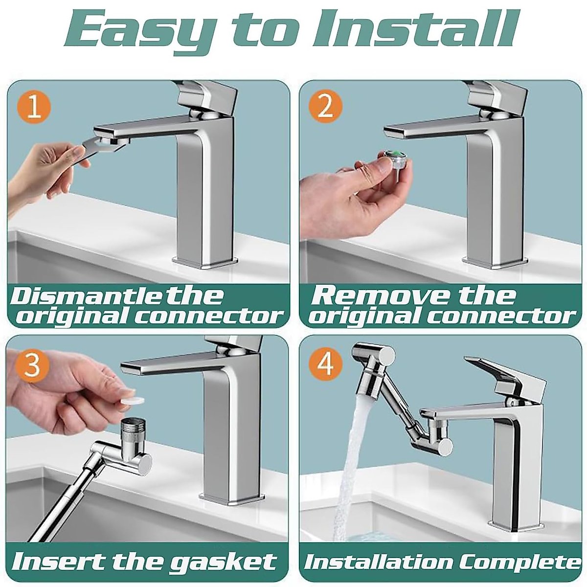 Timnamy Faucet Attachment, 1440° Extendable Robotic Arm Faucet, 2 Mode Multi Angle Rotating Faucetfor Kitchen Bathroom Sink with Height Adjustment and Splash Prevention (Black)