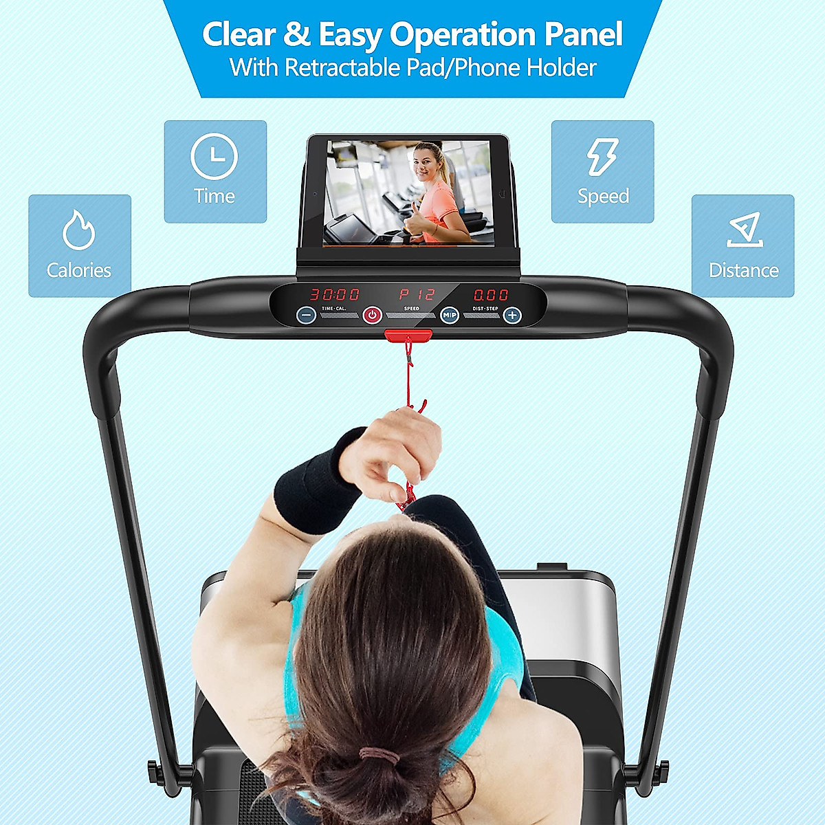 GYMAX Folding Treadmill, Installation-free Walking/Running Pad with LED Monitor & Removable Phone Holder, Quiet Shock Absorbing Running Machine for Home Gym Small Space Workout Fitness