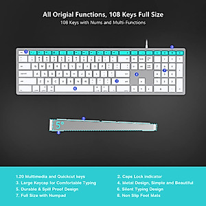 Acebaff Keyboard for Mac,Compatible Apple Keyboard with Large Keys,Full Size Computer Keyboards with 20 Multimedia Shortcut Keys, USB A/USB C Wired Keyboard for Apple Mac Pro/Mini,MacBook Pro/Air,iMac