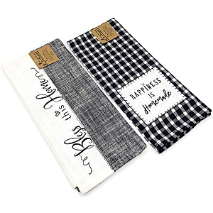 Kay Dee Designs Farmhouse, Happiness is Homemade & Bless This Home Tea Towel Kitchen Dishtowel Set, Classic Flat Tea Towel Ideal for Drying Glassware and Everyday Kitchen Tasks