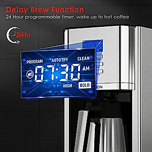 AIRMSEN Drip Coffee Maker 8 Cup, Programmable Coffee Maker 4 Hours Warming Stainless Steel Coffee Machine with Thermal Carafe, Reusable Filter for Home and Office - CM1705WE