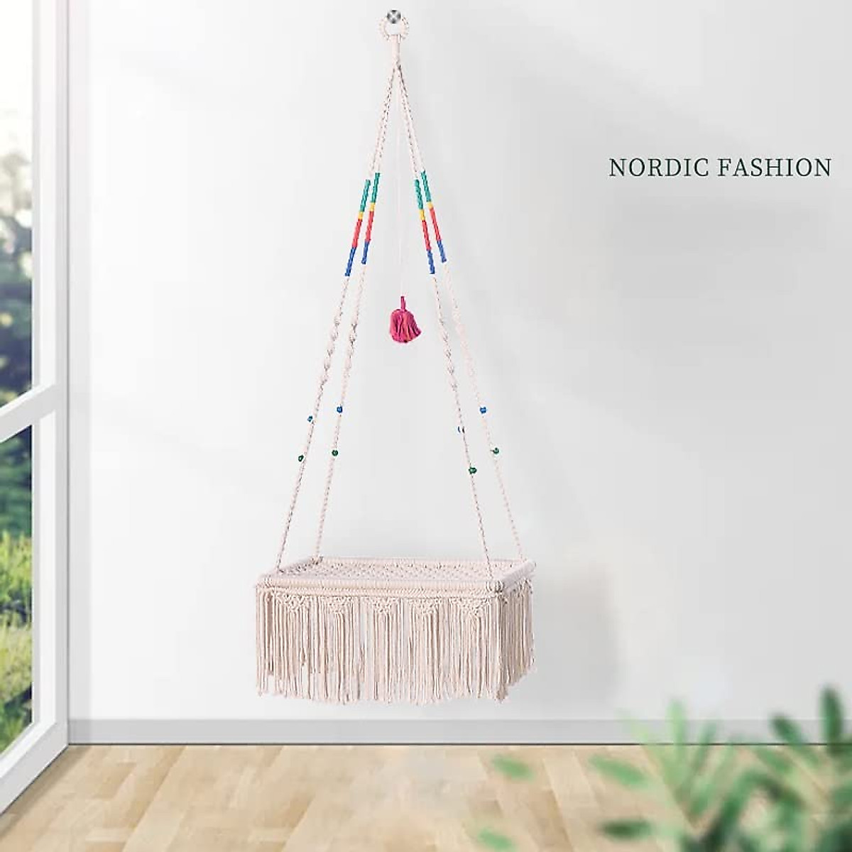 WODMB Cats Hanging Bed Cotton Pet Nest Cat Dog Hammock Thread Toy Swing Bohemian Wall Hanging (Color : A, Size : One Size)