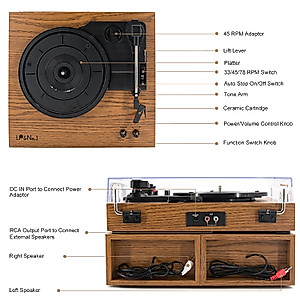 LP&No.1 Record Player, Wireless Turntable with Stereo Bookshelf Speakers,Vinyl Record Player,Support Wireless,Auto-Stop.(Yellow Wood)