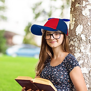 Framendino, Rainbow Propeller Hat Detachable Helicopter Top Cap Blue Brim Baseball Hats with Adjustable Blue Bow Tie for Adult Costumes