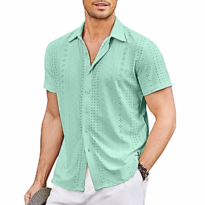 COOFANDY Mens Button Down Beach Shirt Short Sleeve Casual Vacation Shirts Summer Tropical Shirts Tops Mint Green