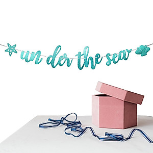 Zotemo Under the Sea Banner Blue Glitter Hanging Garland for Kids Mermaid Theme Birthday Party and Baby Shower Decorations