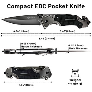 Lonmuju Pocket Knives for Men,Camping Knife with Glass Breaker & Seatbelt Cutter - G10 Handle,Ideal for Camping,BBQ,and Tactical Use